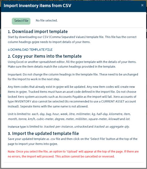 importing and exporting inventory data gojee app xero business