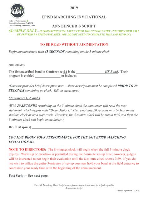 Fillable Online 2019 Announcer Script Sample Fax Email Print Pdffiller