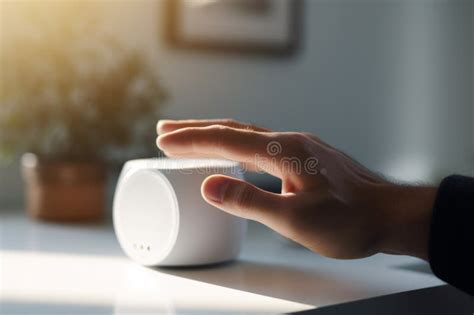 Modern Smart Home House Person Hand Interacts Interacting Speaker Assistant Technological Future