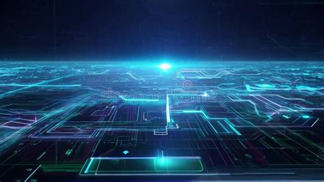 Futuristic Glowing Circuit Board With Flowing Data On A Blue Background