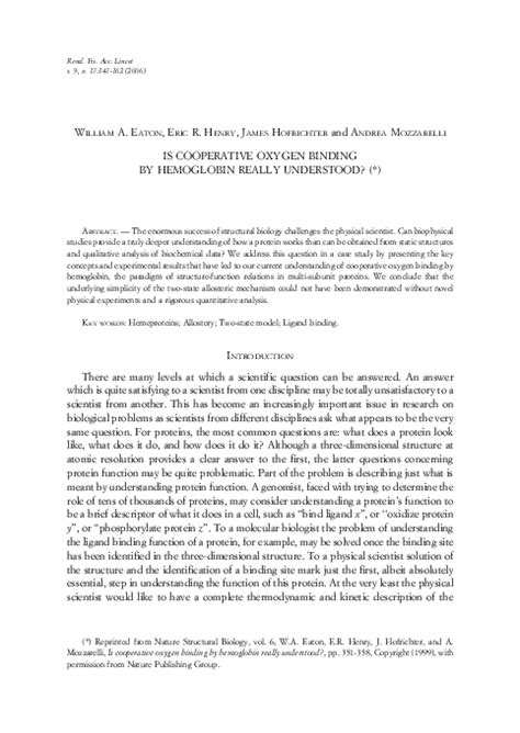 Pdf Is Cooperative Oxygen Binding By Hemoglobin Really Understood