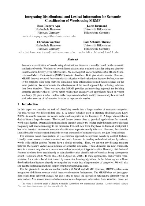 Pdf Integrating Distributional And Lexical Information For Semantic