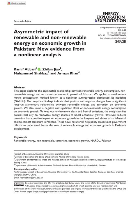 Pdf Asymmetric Impact Of Renewable And Non Renewable Energy On