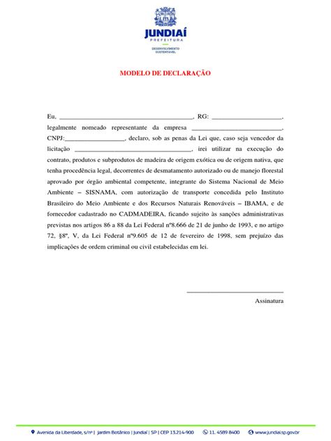 Modelo De Declaracao De Uso De Madeira Pdf