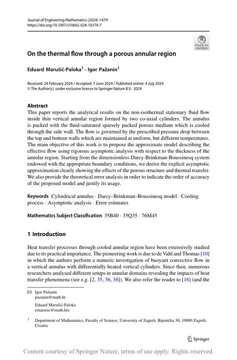 On The Thermal Flow Through A Porous Annular Region Request Pdf