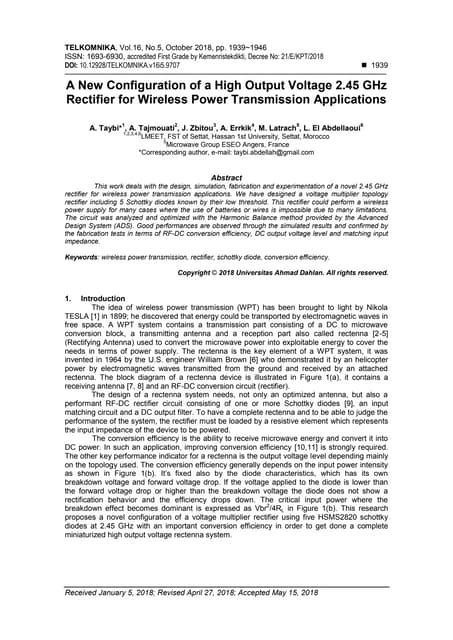 A New Configuration Of A High Output Voltage 245 Ghz Rectifier For Wireless Power Transmission