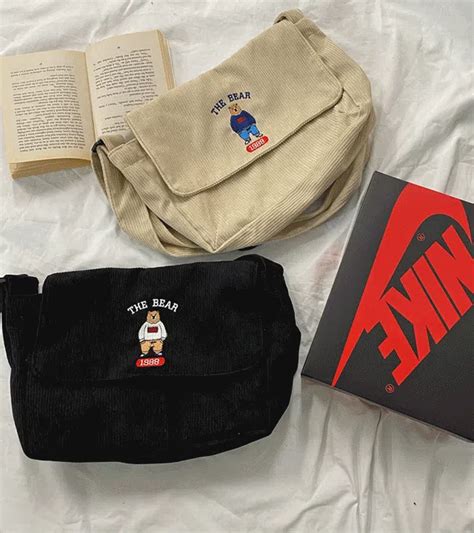 인기디자인 코듀로이 골덴 베어 곰돌이 크로스백 메신저백