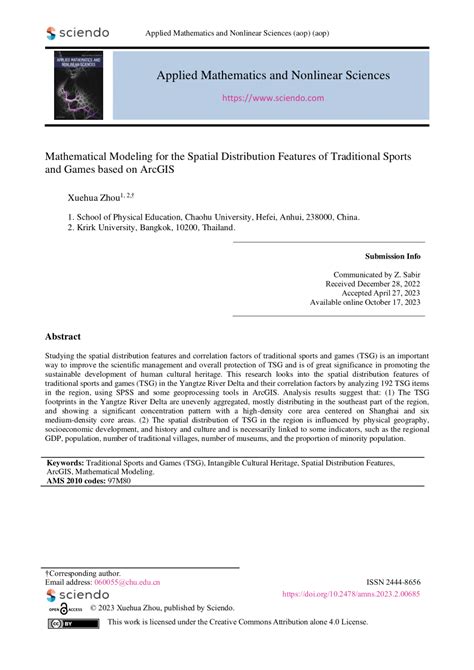 Pdf Mathematical Modeling For The Spatial Distribution Features Of Traditional Sports And