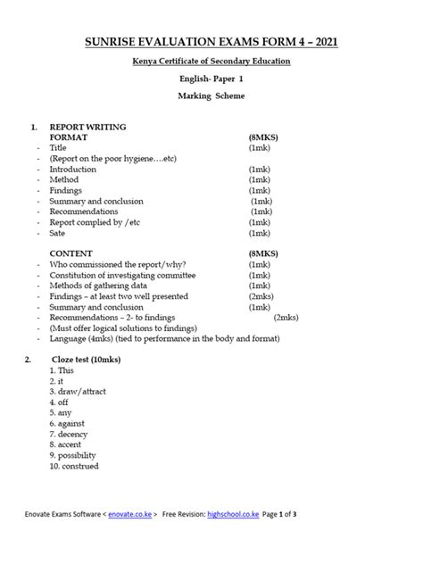 101 form 4 english pp1 marking scheme pdf linguistics