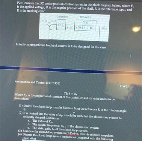 Solved P Consider The DC Motor Position Control System In Chegg