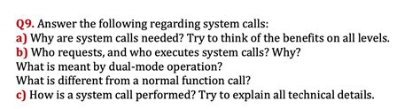 solved q9 answer the following regarding system calls a