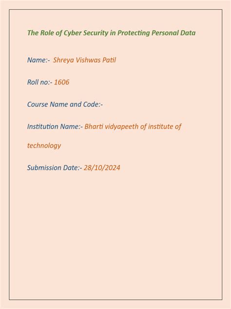 The Role Of Cyber Security In Protecting Personal Data Pdf Security Computer Security
