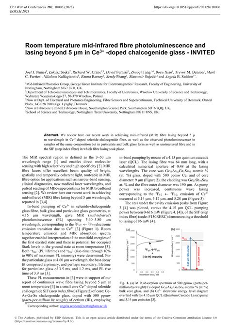 Pdf Room Temperature Mid Infrared Fibre Photoluminescence And Lasing Beyond 5 μm In Ce Doped