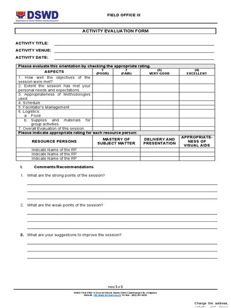 Activity Evaluation Form Pdf