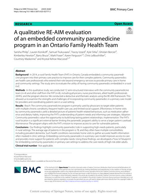 Pdf A Qualitative Re Aim Evaluation Of An Embedded Community Paramedicine Program In An