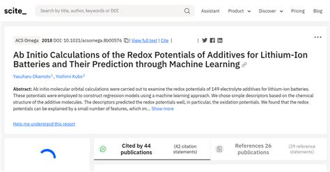 Citation Report Ab Initio Calculations Of The Redox Potentials Of