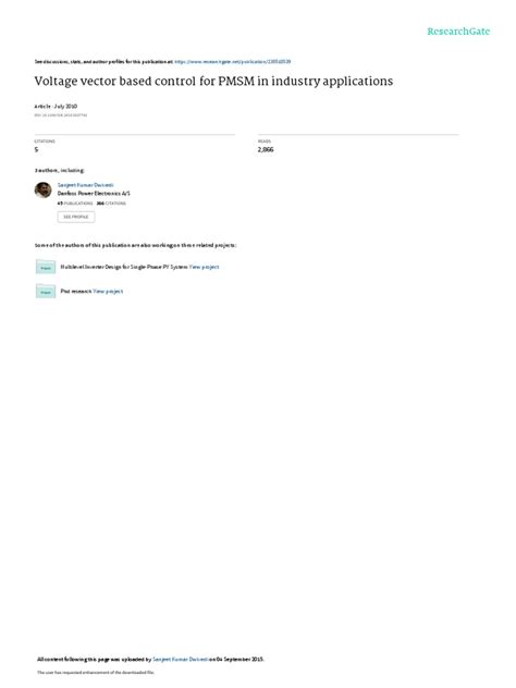 2010 Voltage Vector Based Control For Pmsm In Industry Applications Pdf Electric Motor