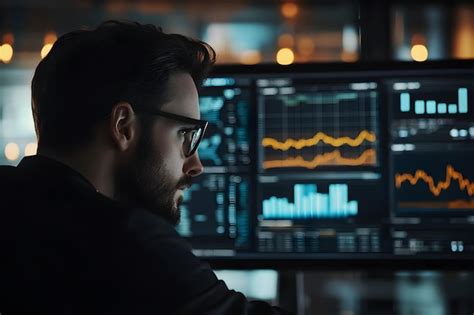 Man In Glasses Analyzing Financial Data On A Computer Screen Premium Ai Generated Image