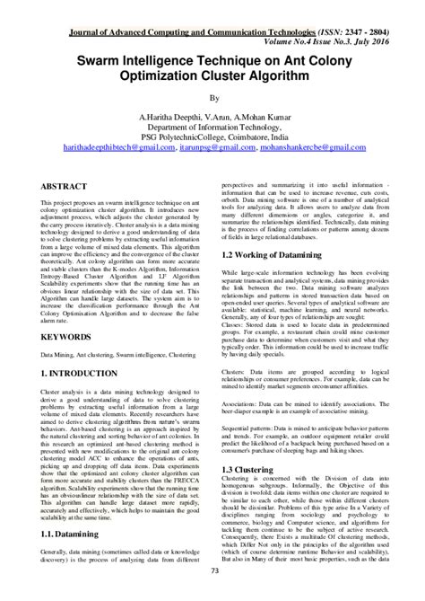Pdf Swarm Intelligence Technique On Ant Colony Optimization Cluster