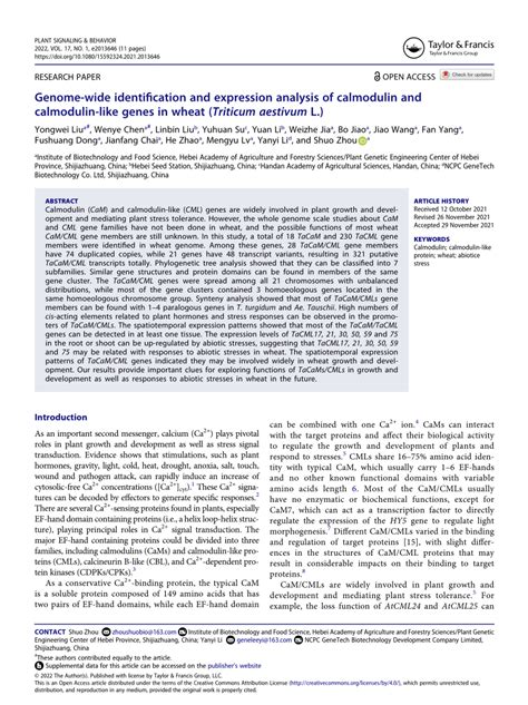 Pdf Genome Wide Identification And Expression Analysis Of Calmodulin