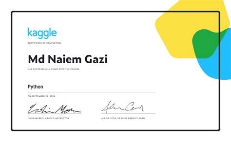 Md Naiem Gazi Completed The Python Course On Kaggle