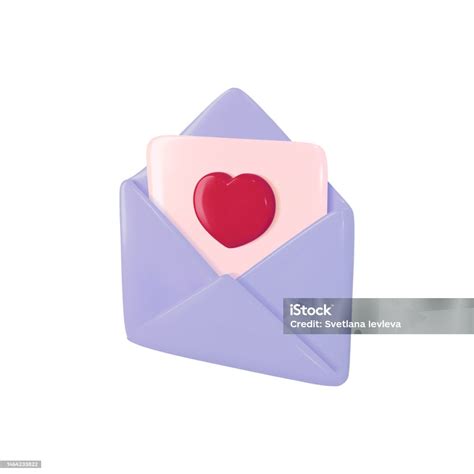 발렌타인 데이 또는 어머니의 날 선물 또는 인사말로 연애 편지 메일 열린 종이 봉투에 3d 빨간 심장 카드 생일 축하 선물 또는 청첩장 이메일 아이콘입니다 흰색 배경에