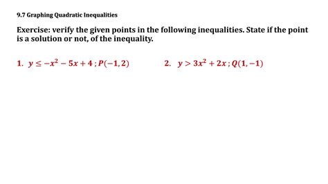 graphing quadratic inequalities verifying solutions pptx science