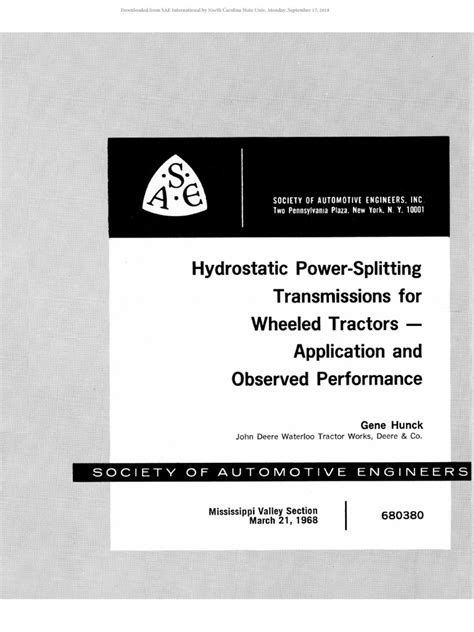 sae technical paper series 1968 hydrostatic power splitting