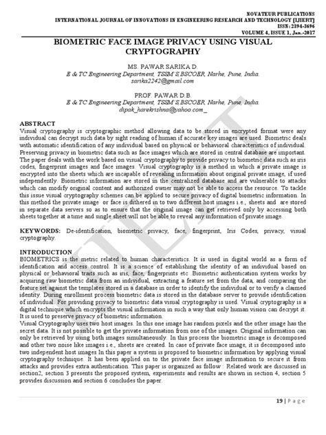 Biometric Face Image Privacy Using Visual Cryptography Pdf