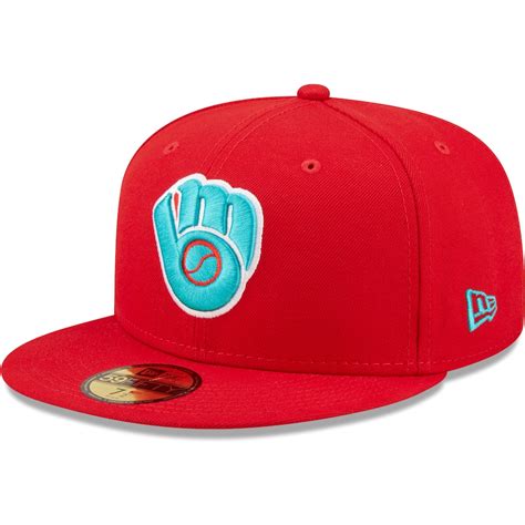 New Era Milwaukee Brewers 50th Anniversary Scarletteal Undervisor 2022 59fifty Fitted Hat