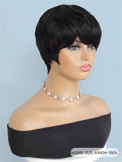 Short Wig With Bangs Pixie Cut Bangs Wig Human Hair Machine Made Wig
