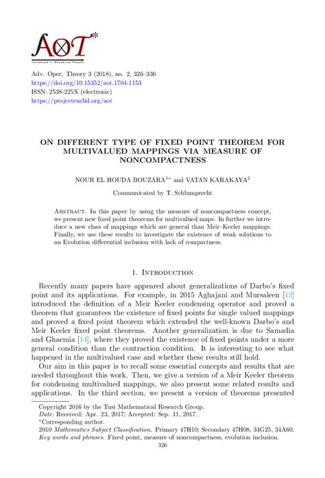 Pdf On Different Type Of Fixed Point Theorem For Multivalued Mappings