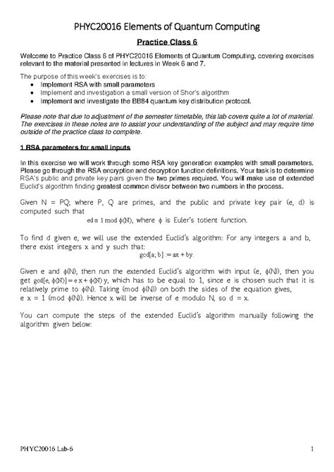 Phyc2001 6 Prac Class 6 2020 Lms Phyc 20016 Elements Of Quantum Computing Practice Class 6