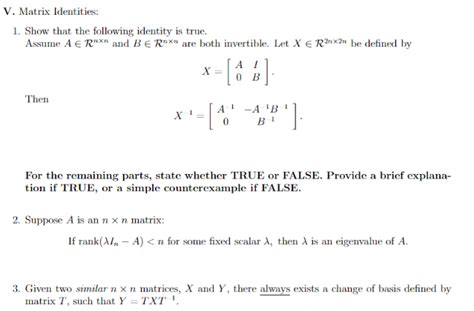 Solved V Matrix Identities 1 Show That The Following