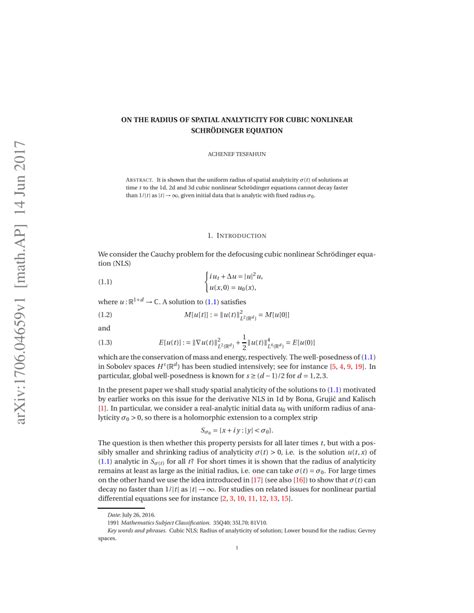 Pdf On The Radius Of Spatial Analyticity For Cubic Nonlinear Schr O Dinger Equation