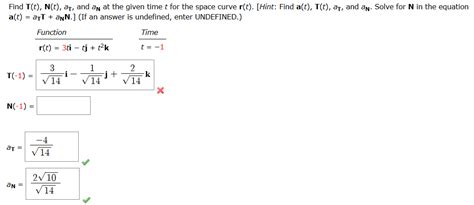 Solved Find T T N T A T And A N At The Given Time T For Chegg Com