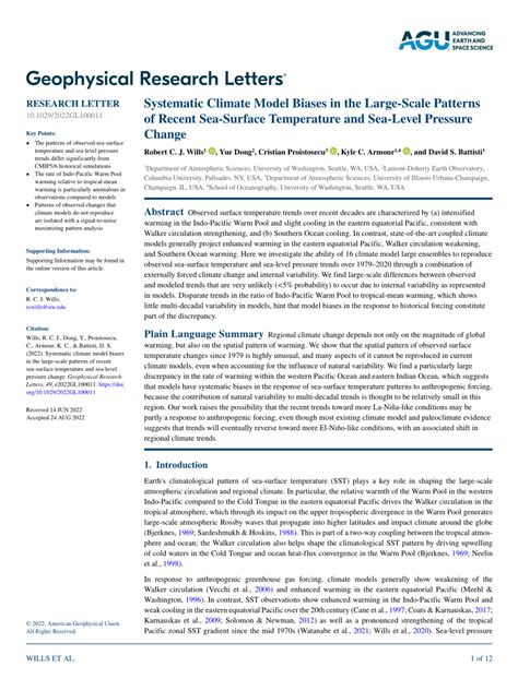 Systematic Climate Model Biases In The Large‐scale Patterns Of Recent