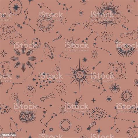 공간 배경입니다 별 조디악 별자리 태양 행성 혜성과 달과 별의 원활한 패턴 프리핸드 드로잉 선 드로잉 스케치 스타일 0명에 대한 스톡 벡터 아트 및 기타 이미지 Istock