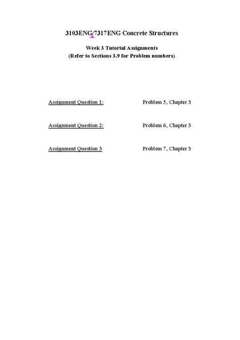 week 3 tutorial assignments 1 3103eng 3103eng 7317eng concrete structures week 3 tutorial