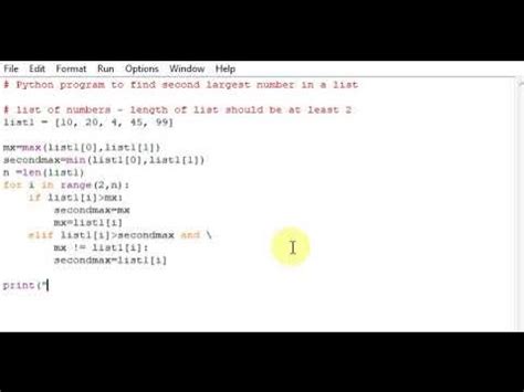 Python program to find second largest number in a list - YouTube