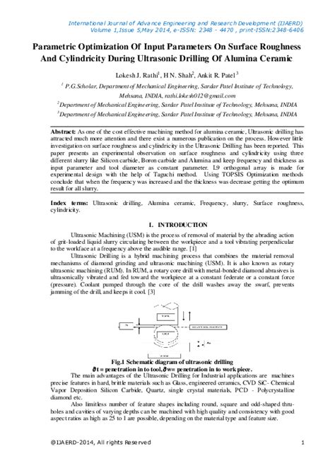 pdf parametric optimization of input parameters on surface roughness