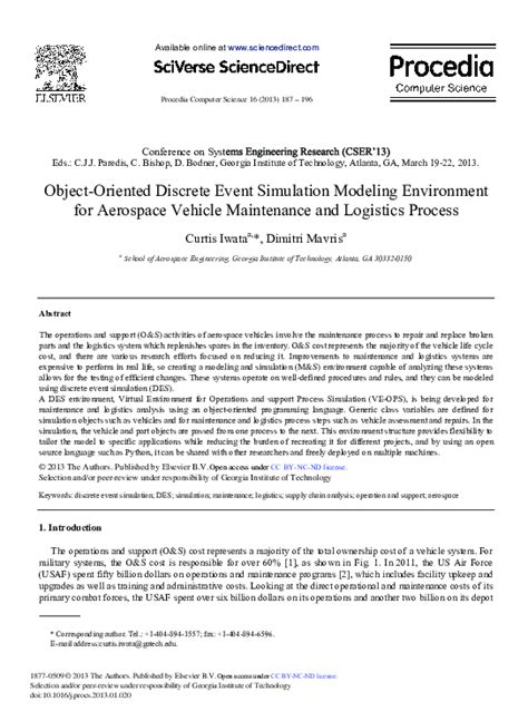 Pdf Object Oriented Discrete Event Simulation Modeling Environment For Aerospace Vehicle
