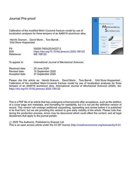 2020 granum calibration of the modified mohr coulomb fracture model by