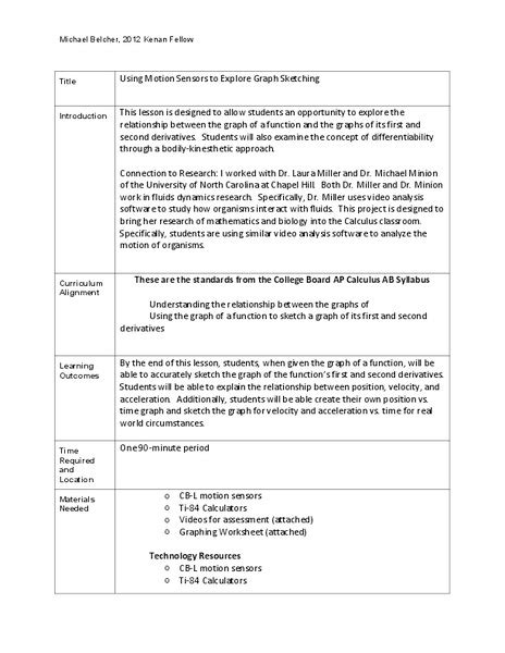 Using Motion Sensors To Explore Graph Sketching Lesson Plan For 11th