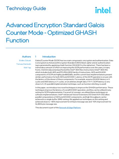Advanced Encryption Standard Galois Counter Mode Optimized Ghash Function Technology Guide
