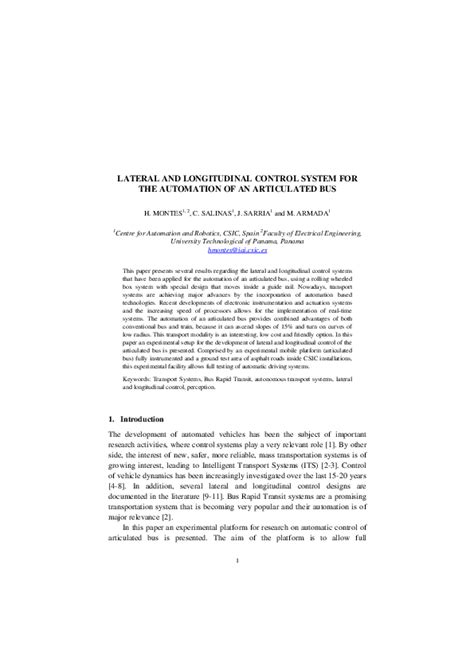 Pdf Lateral And Longitudinal Control System For The Automation Of An Articulated Bus