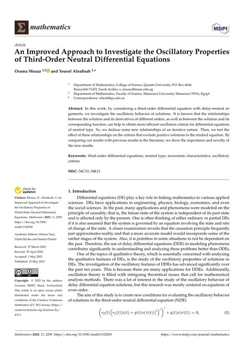 Pdf An Improved Approach To Investigate The Oscillatory Properties Of Third Order Neutral