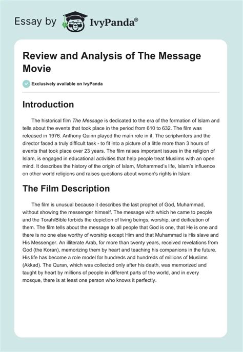 Review And Analysis Of The Message Movie 1167 Words Report Example