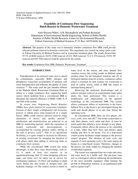 PDF Feasibility Of Continuous Flow Sequencing Batch Reactor In Domestic Wastewater Treatment