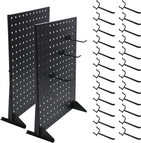 Rotating Pegboard Display Stand With 24 Hooks Metal